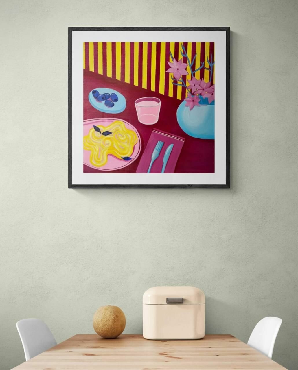 Картина ручная работа /Натюрморт Итальянский обед/ 60х60 холст