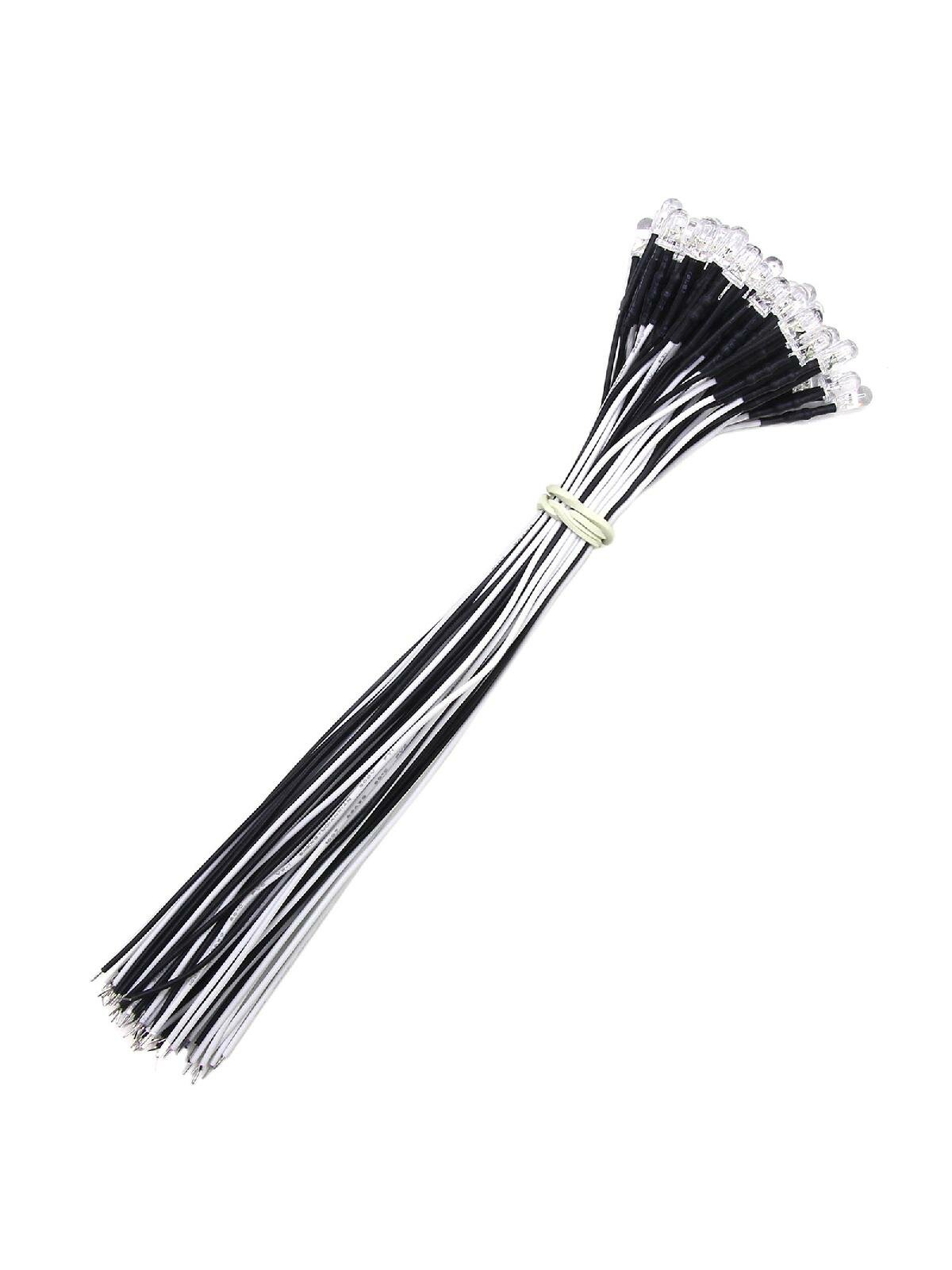 50шт светодиодных ламп с предварительной проводкой 12 В 5 мм, сменные светодиоды