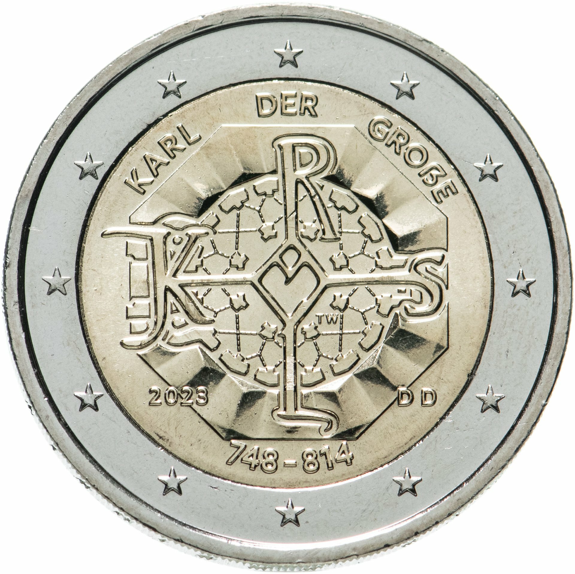 Германия 2 евро 2023 "1275 лет со дня рождения Карла Великого" Двор D, Биметалл, в сохранности UNC