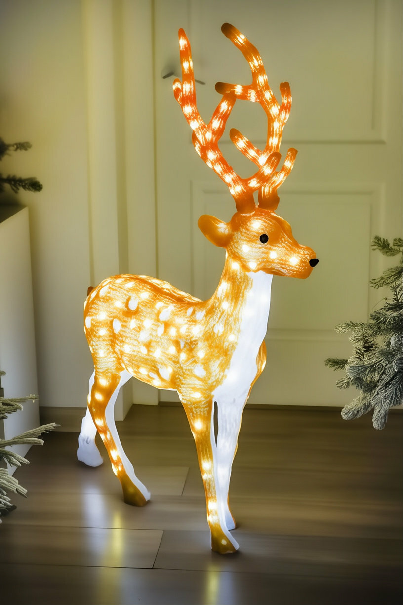 Декоративная светящаяся фигура олень альвар, акрил, 200 теплых белых LED-огней, 118 см, уличный, Winter Deco 4060466