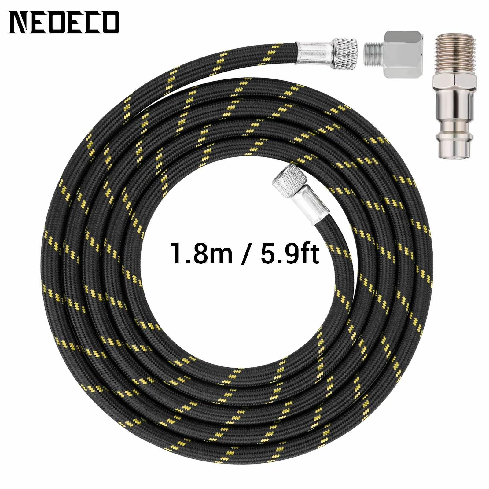 Шланг для аэробрашинга с полиамидной оплеткой 1/8"*1,8м(5,9фт). С фитингом-адаптером 1/8 дюйма по европейскому стандарту. Для воздушных насосов и компрессоров. Аксессуар