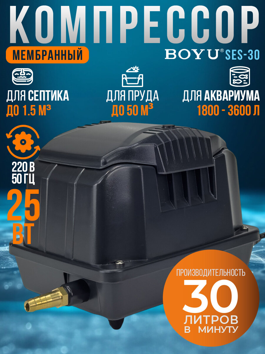Компрессор мембранный Boyu SES-30 25 Вт для септика или пруда