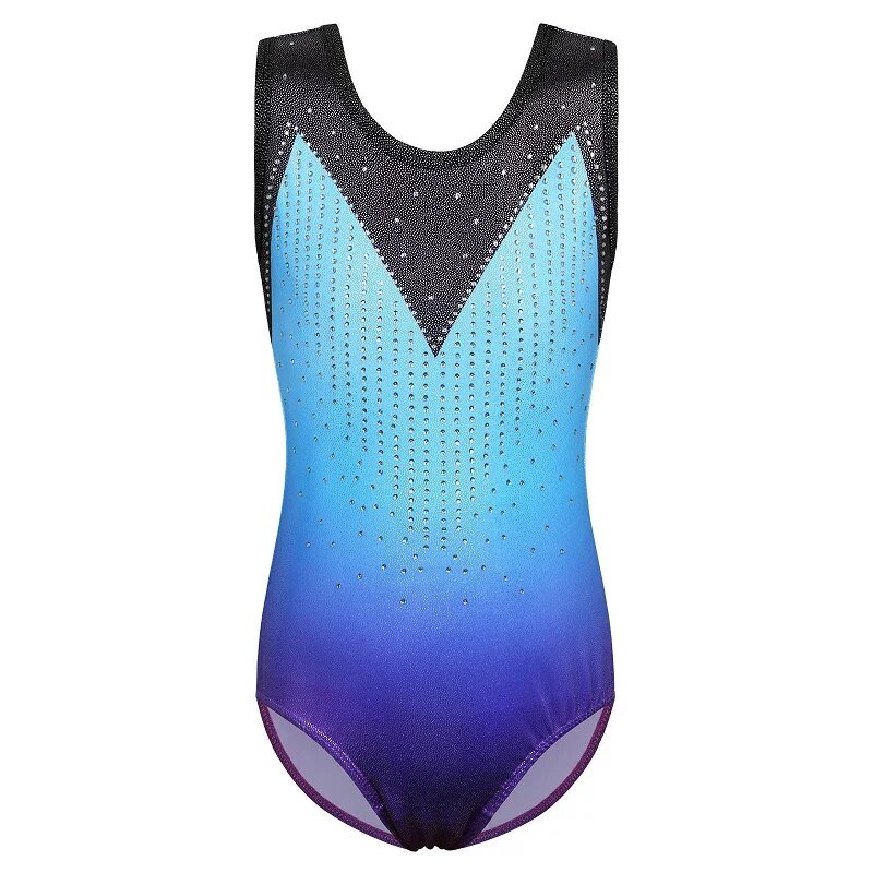 Синее трико BAOHULU с градиентом для девочек, без рукавов, гимнастические тренировочные костюмы, линейный дизайн, танцевальный наряд, боди, комбинезон