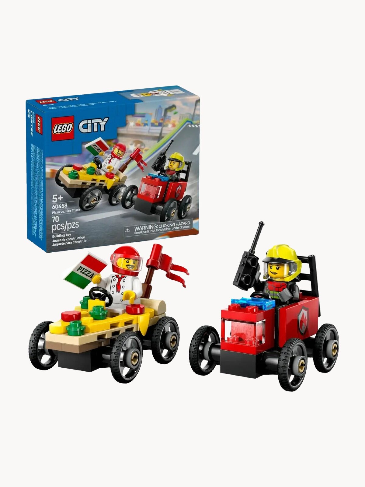 Конструктор LEGO Сity 60458 Гоночный набор миникаров: Пицца против пожарной машины, 70 дет.
