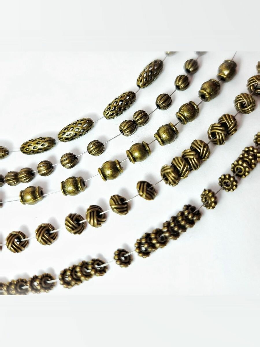 Металлические бусины 4-11мм. 170шт. Цвет Бронза.