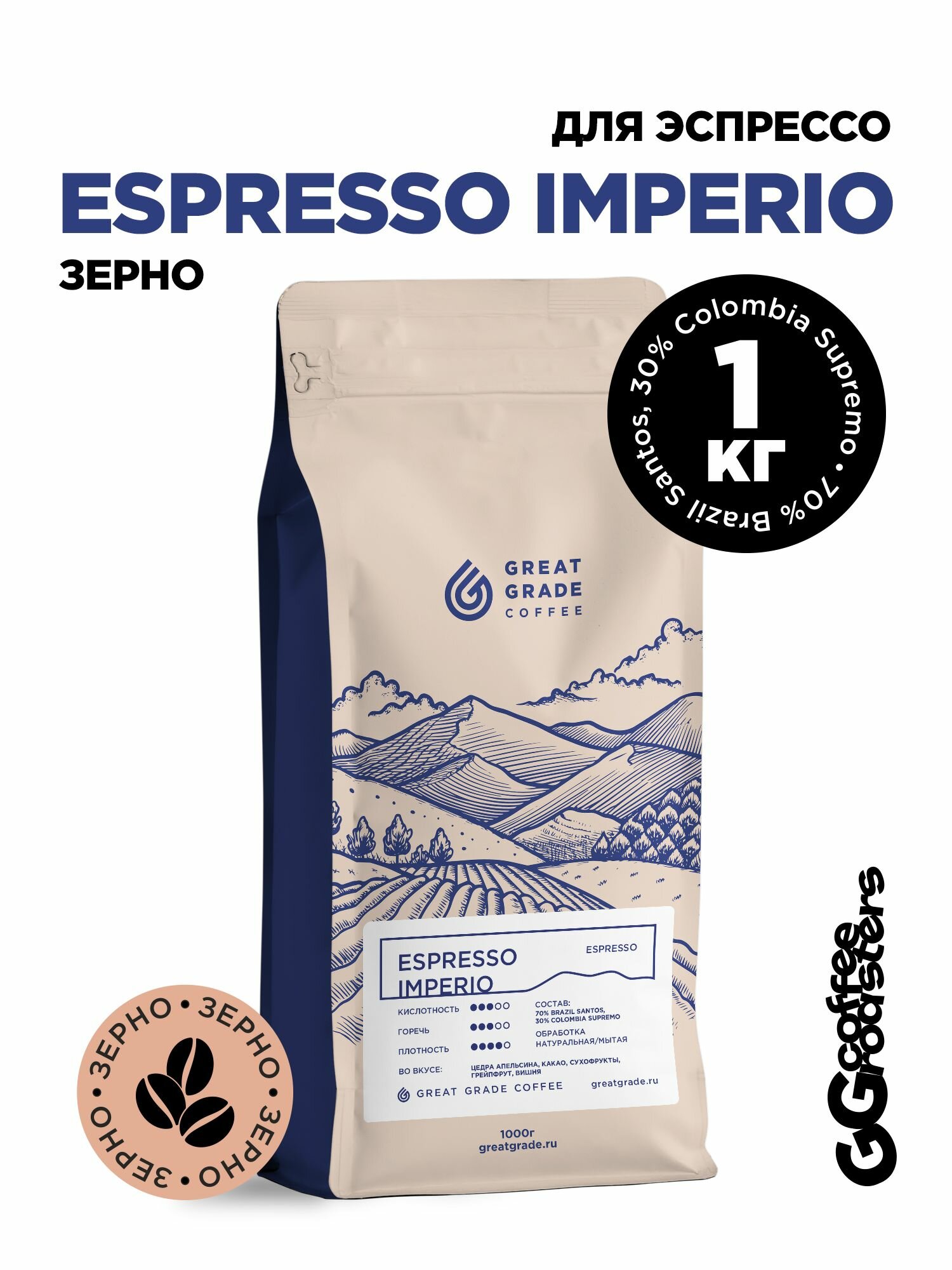 Кофе для эспрессо ESPRESSO IMPERIO Great Grade Coffee, в зернах, 1 кг