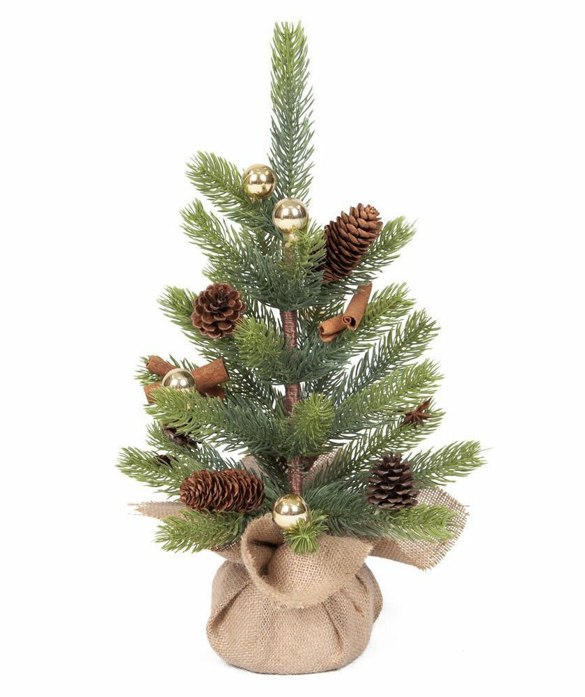 Настольная искусственная ель циннамон с шишками и палочками корицы, хвоя 100% литая, 45 см, A Perfect Christmas 31CINNB45