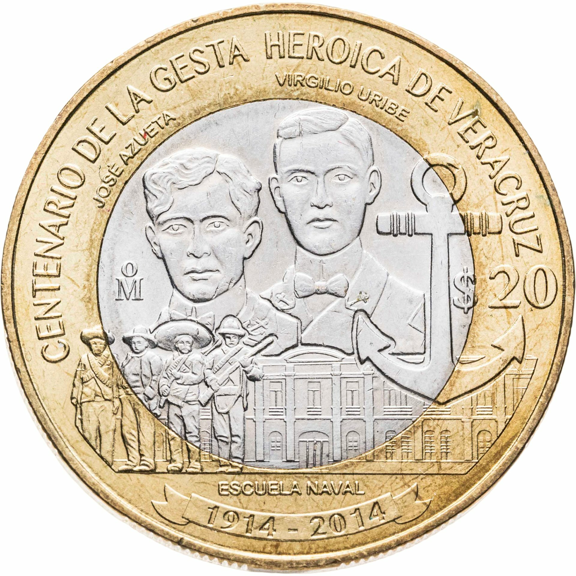 Мексика 20 песо (pesos) 2014 100 лет героической обороне Веракруса
