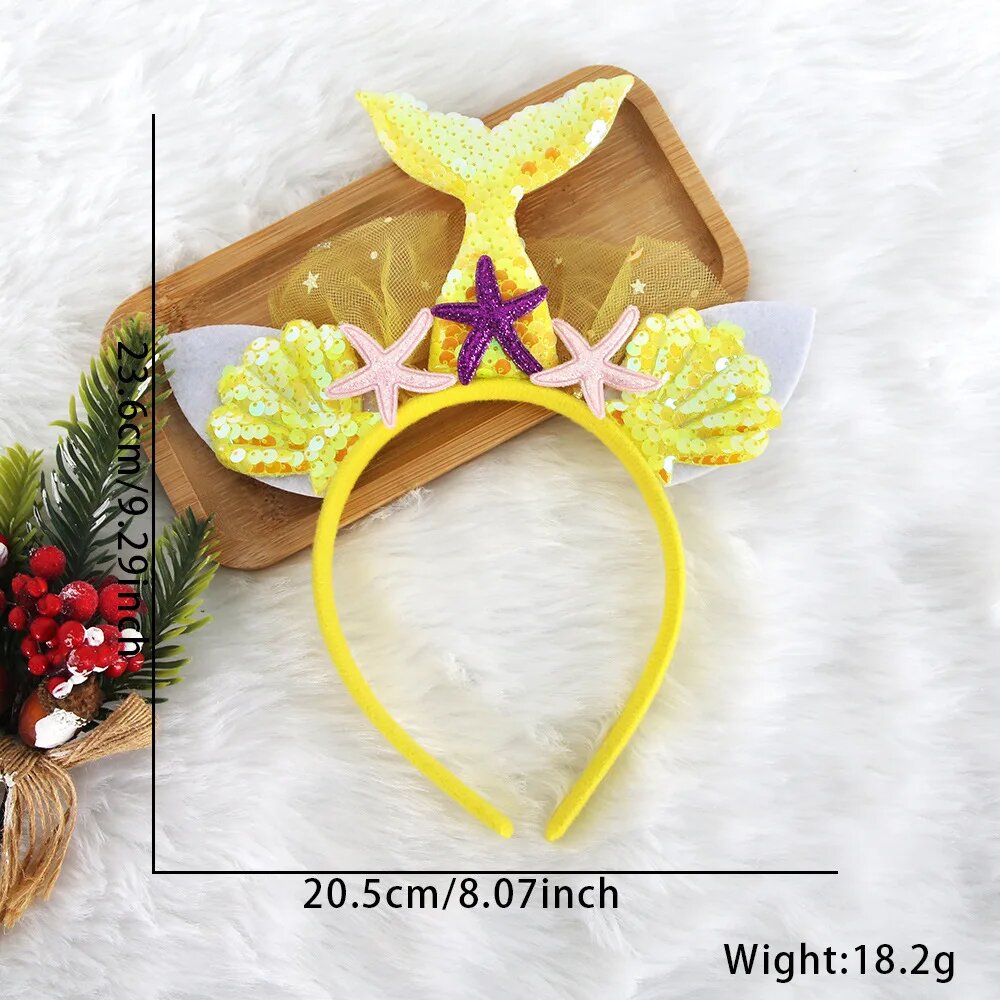 Повязка на голову с хвостом русалки для девочки Yelllow Mermaid