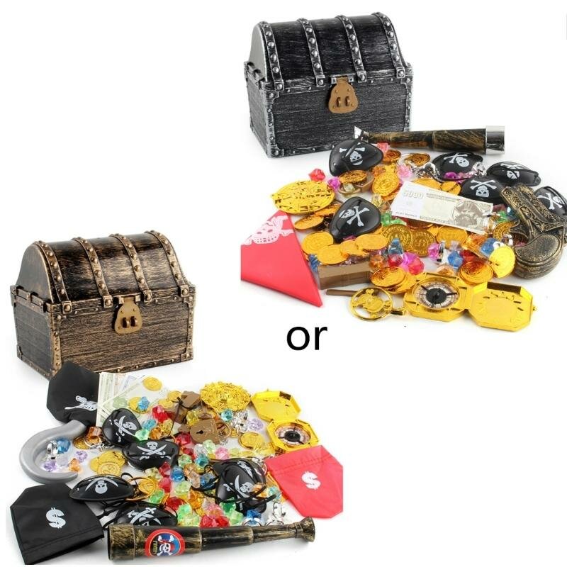 Детский интерактивный пластиковый пиратский сундук, Большое Старинное Серебро