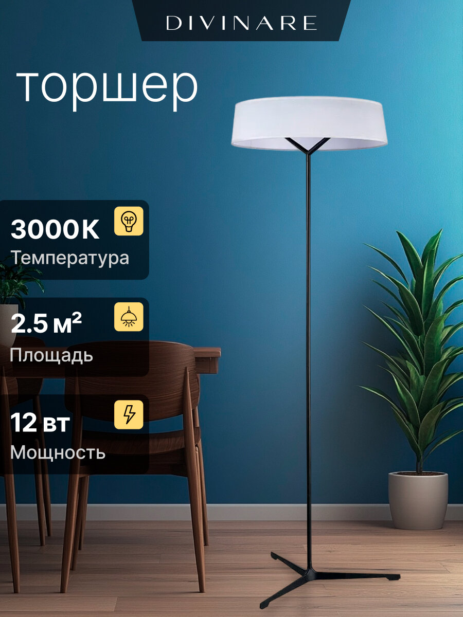 Торшер напольный Divinare ALMA 1029/06 PN-11 LED 12Вт черный 140 см
