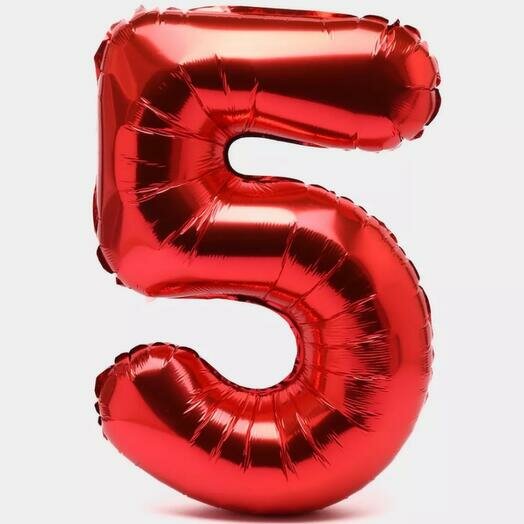 Шар фольгированный красный Цифра 5, 102 см