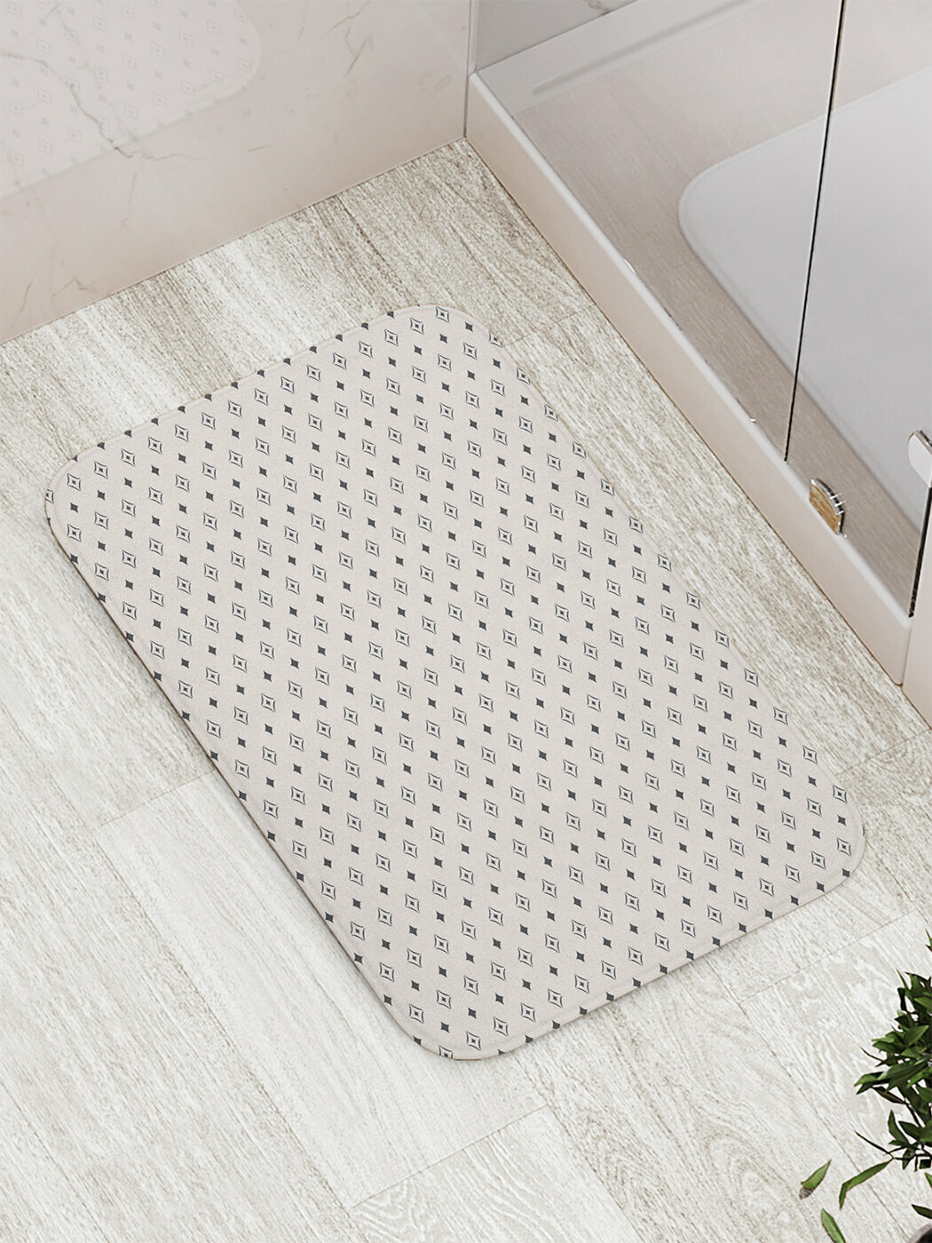 Коврик для ванной комнаты, туалета "Белая клетка" противоскользящий, 52х77 см, JoyArty