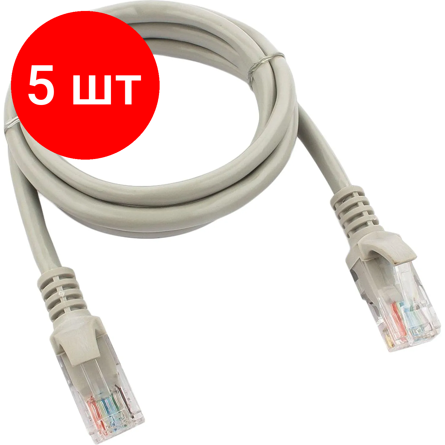 Комплект 5 штук, Патч-корд UTP Cablexpert PP12-1M кат.5e, 1м, серый