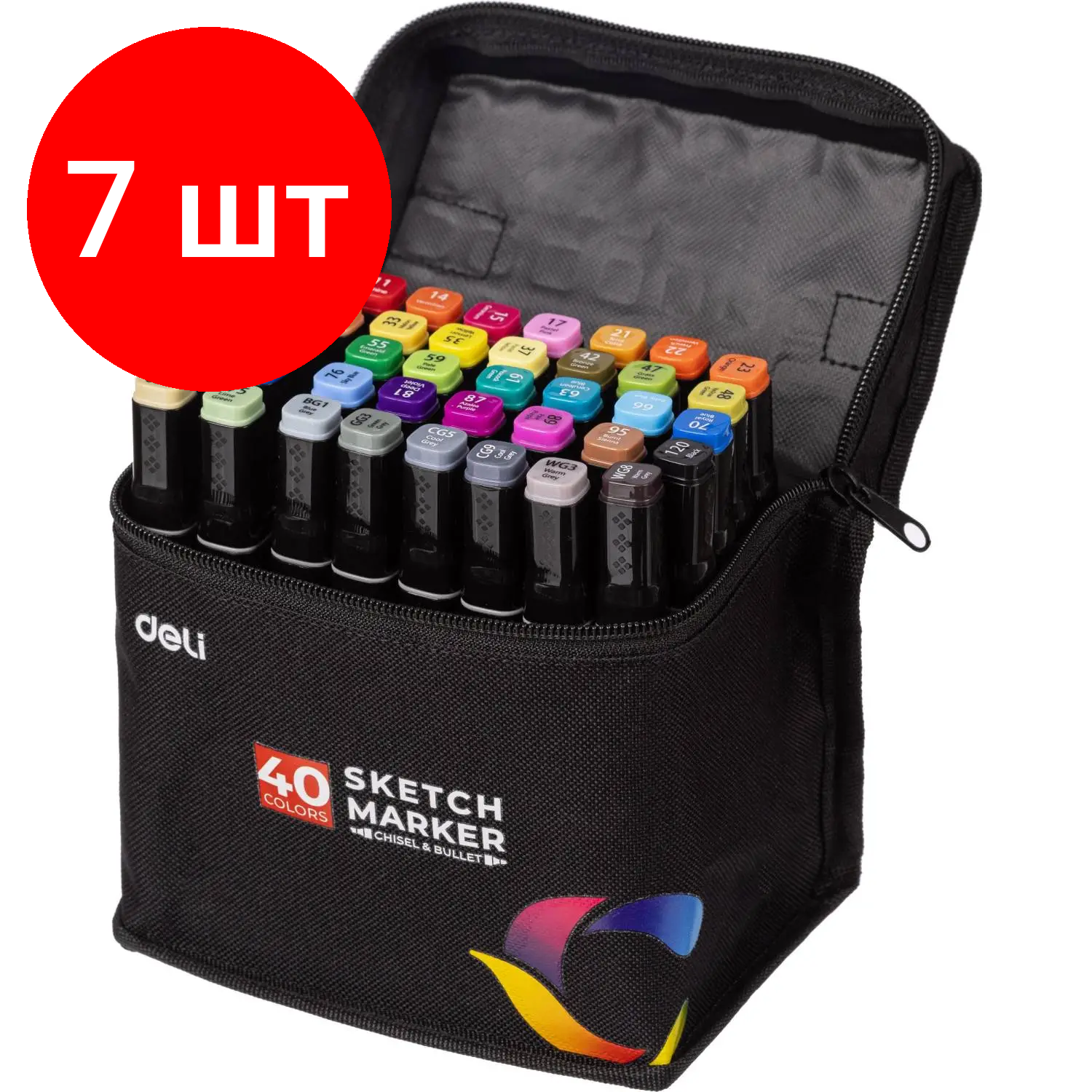 Комплект 7 упаковок, Маркер для скетчинга Deli 40цв, двухстор, E70806-40