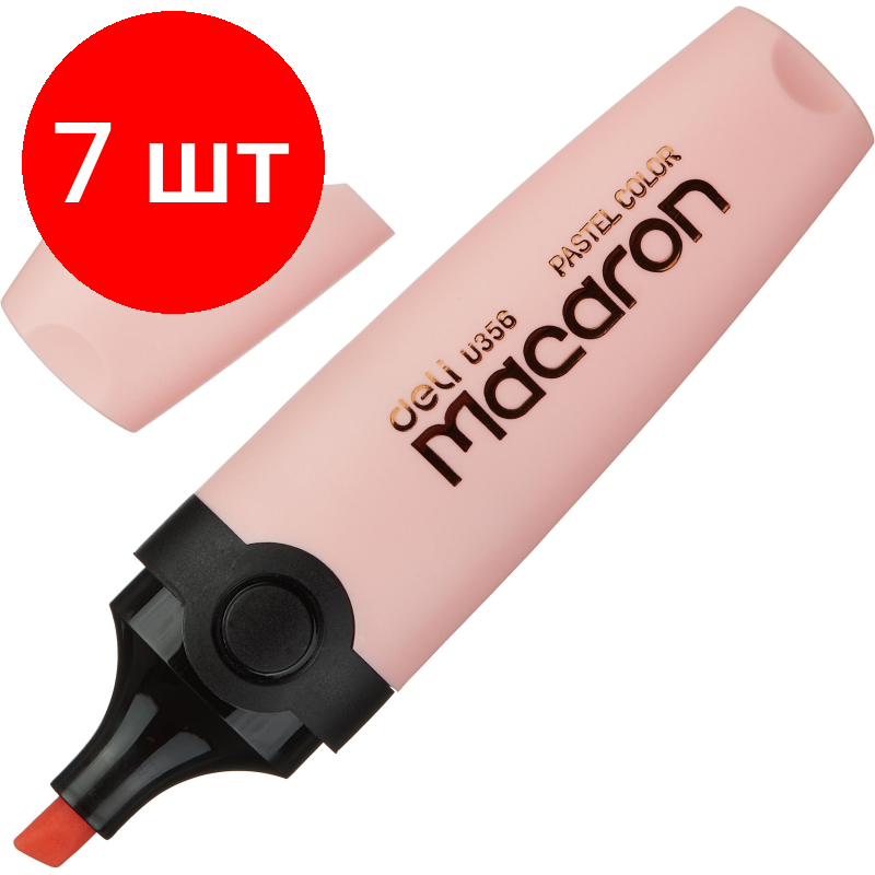 Комплект 7 штук, Маркер текстовыделитель Macaron, скошенный наконечник, 1-5 мм, розовый
