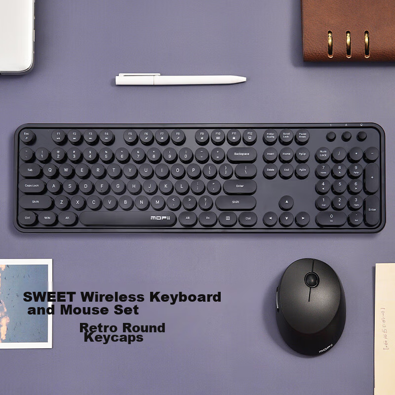 Mofii Sweet Wireless Retro Punk Keyboard And Mouse Set, Office Keyboard And Mouse Set, Mouse, Computer Keyboard, Laptop Keyboard, Black