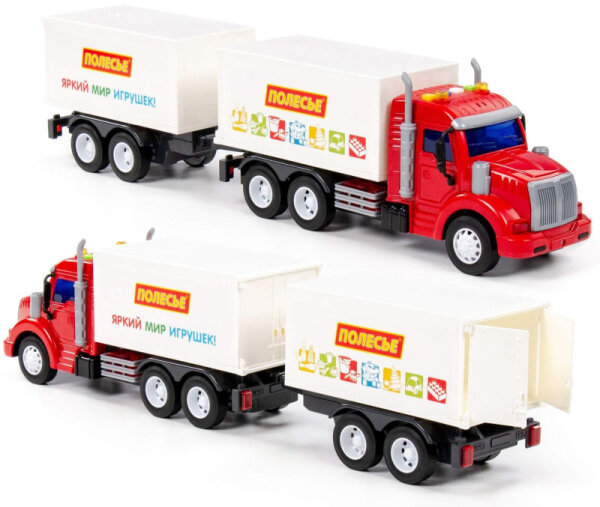 Машинка фура автопоезд с прицепом 50 см (инерция, 4 звука, свет, открытие дверок фургона) / Полесье Профи