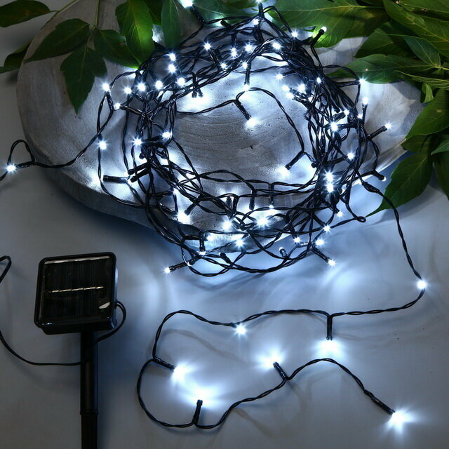 Гирлянда на солнечной батарее Люминео Солар 9.9 м, 100 холодных белых LED ламп, черный ПВХ, контроллер, IP44, Kaemingk (Кейминг), 494455