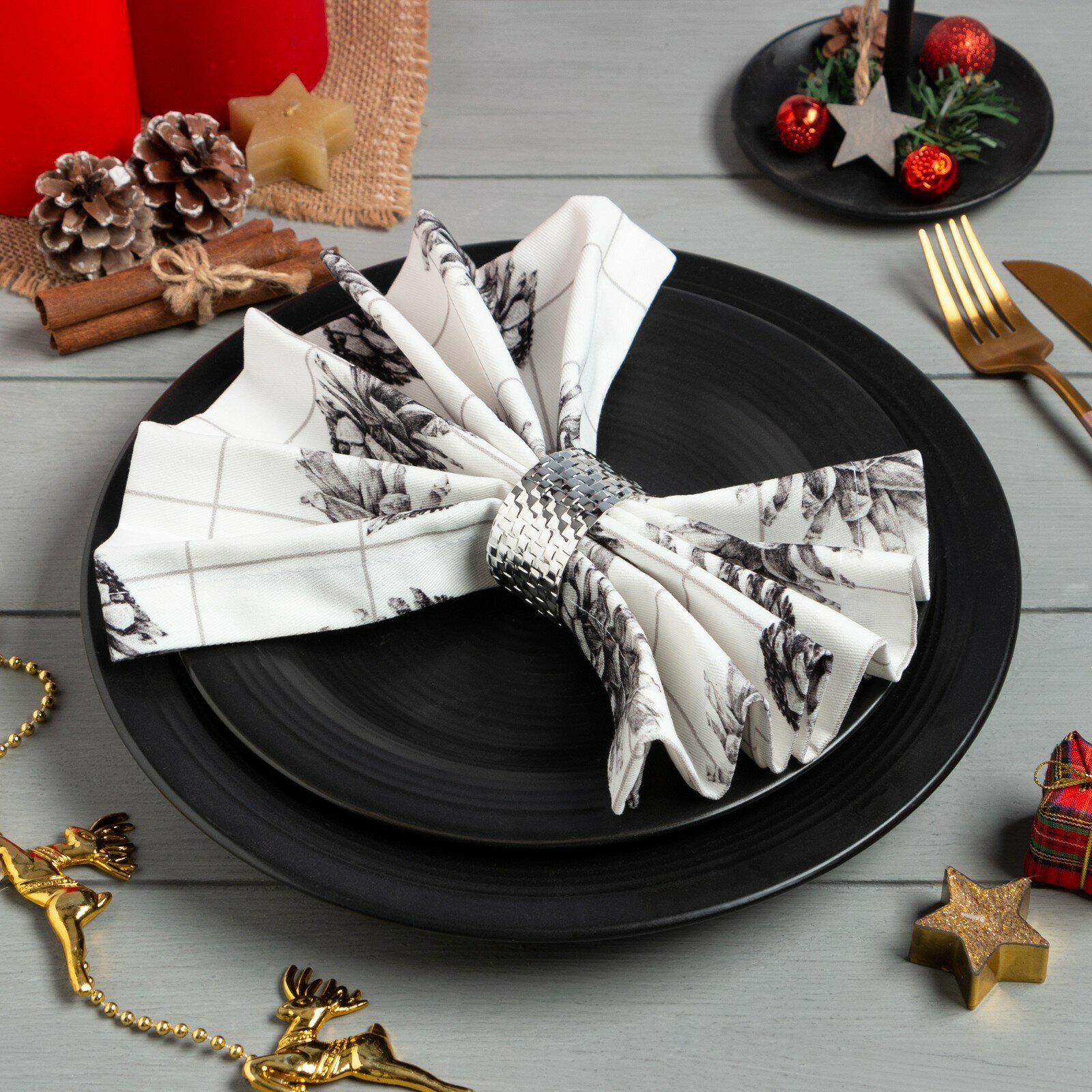 Набор салфеток с декорат. кольцами "Christmas" 45х45 см - 2 шт, 100% хл, саржа 190гр/м2, 7091197