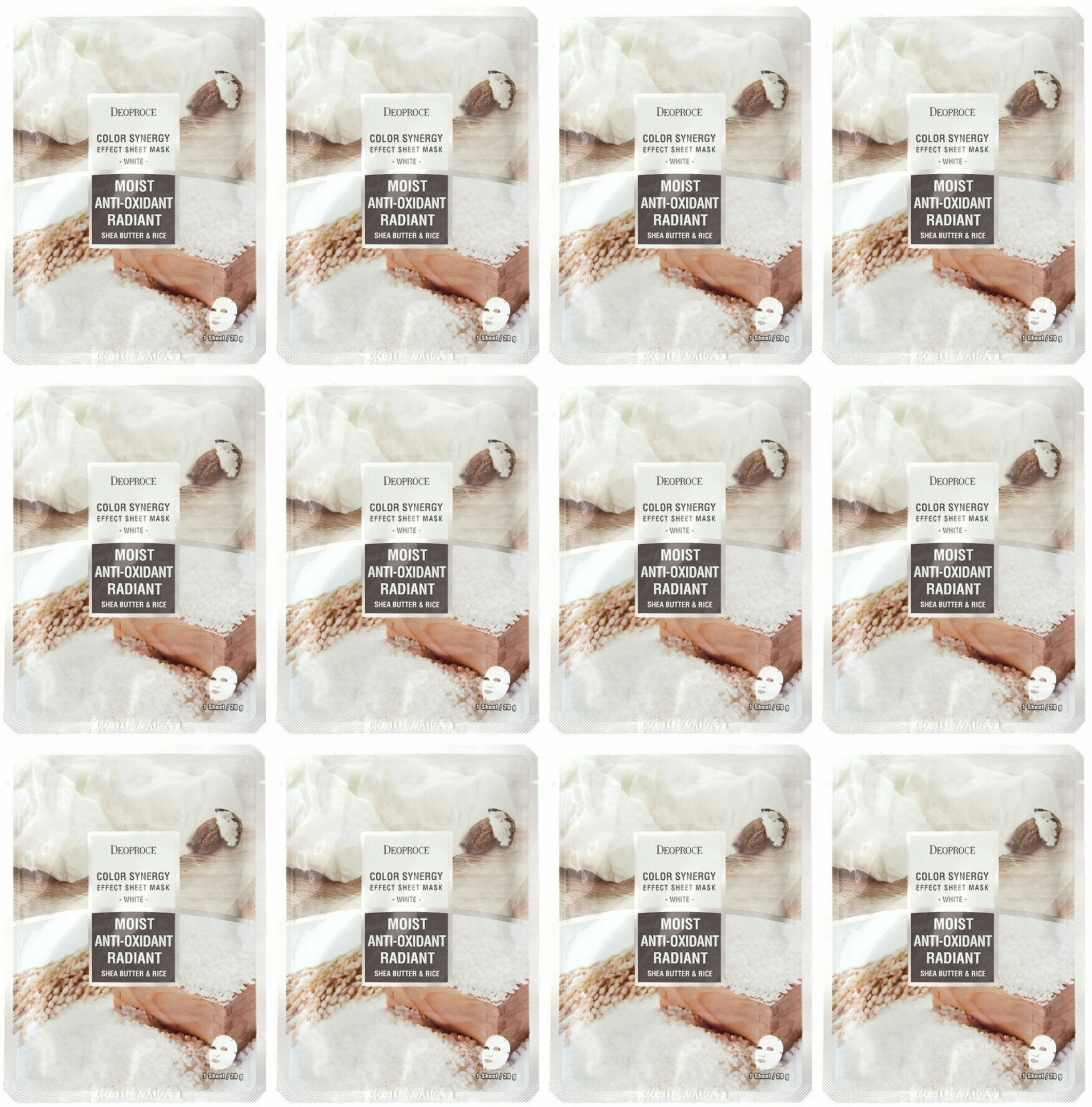 Deoproce Маска тканевая на основе масла ши и рисовой воды COLOR SYNERGY EFFECT SHEET MASK WHITE 20гр,12 шт/уп