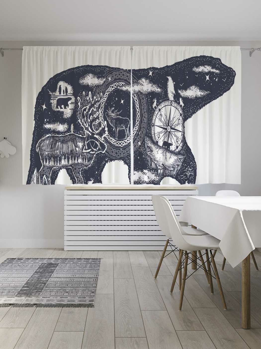 Фотошторы короткие "Дикий медведь", 2 полотна шириной по 145 см, высота 180 см, JoyArty