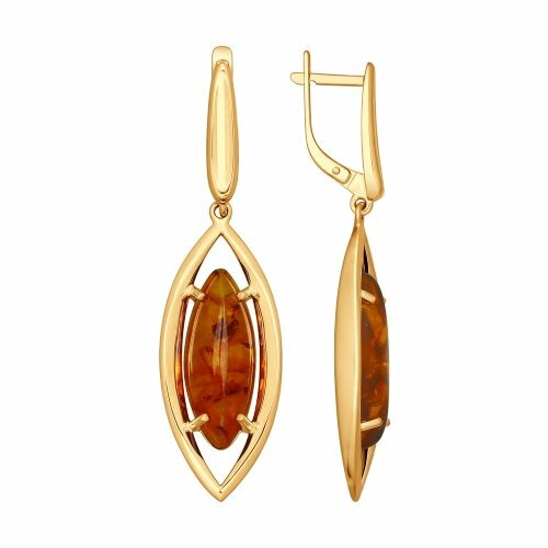 Серьги, серебро, 925 проба, янтарь