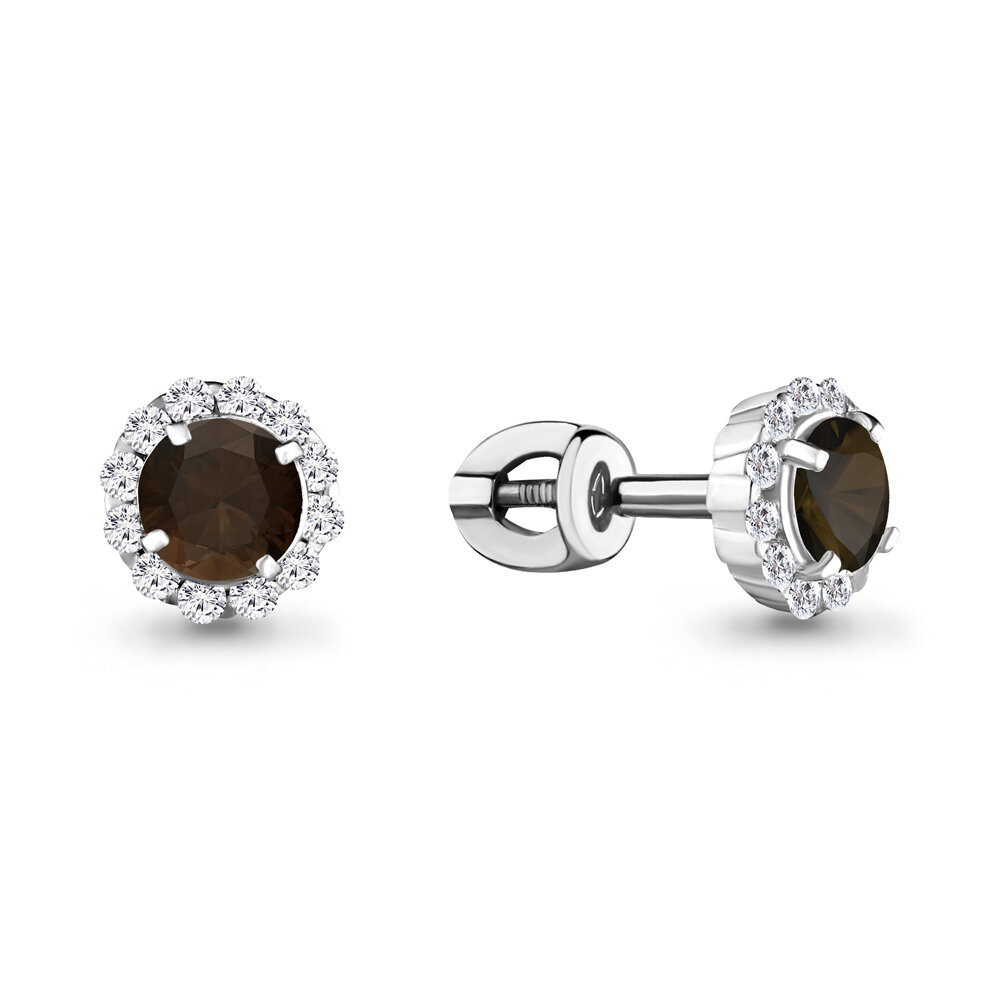 Серьги, серебро, 925 проба, раухтопаз, фианит