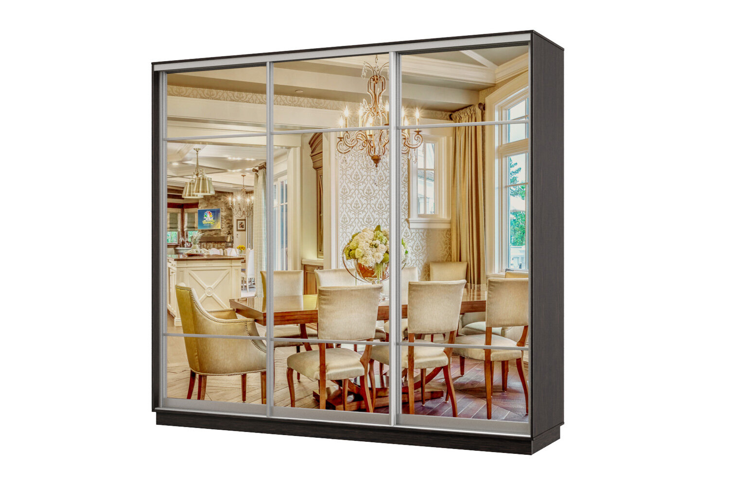 Шкаф-купе для одежды 3-х дверный Hoff Практик, 240x220x60 см, коричневый, серебро