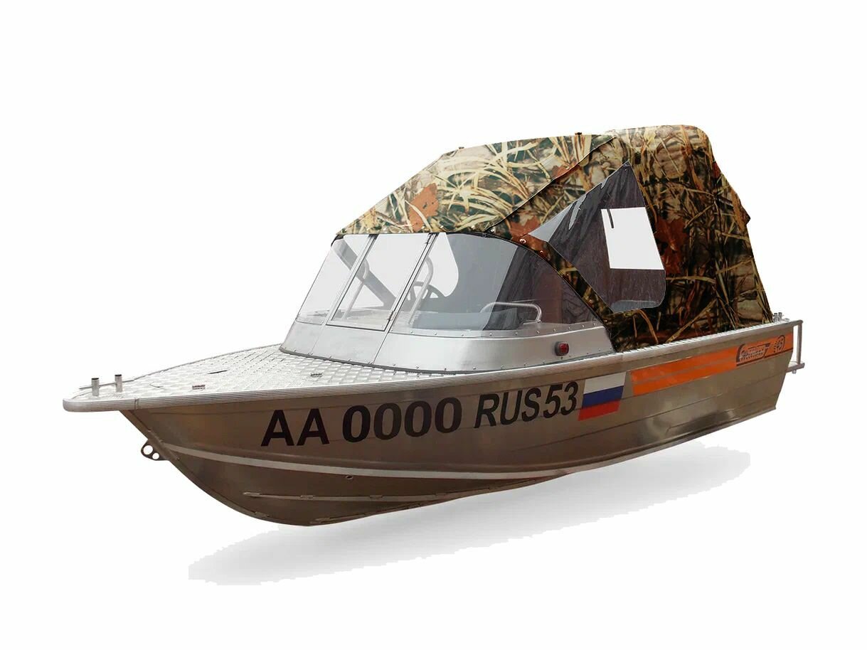 Wellboat-45i / Вельбот-45i. Тент с дугами с креплением на штатное стекло