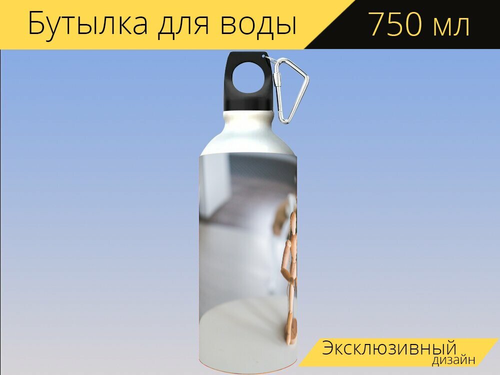 Бутылка фляга для воды "Деревянный манекен, деревянный, манекен" 750 мл. с карабином и принтом