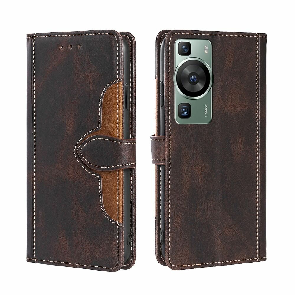 Чехол-книжка MyPads для Huawei P60 / P60 Pro / Хуавей П60/П60 Про, узор в сочетании с другим цветом (коричневый)
