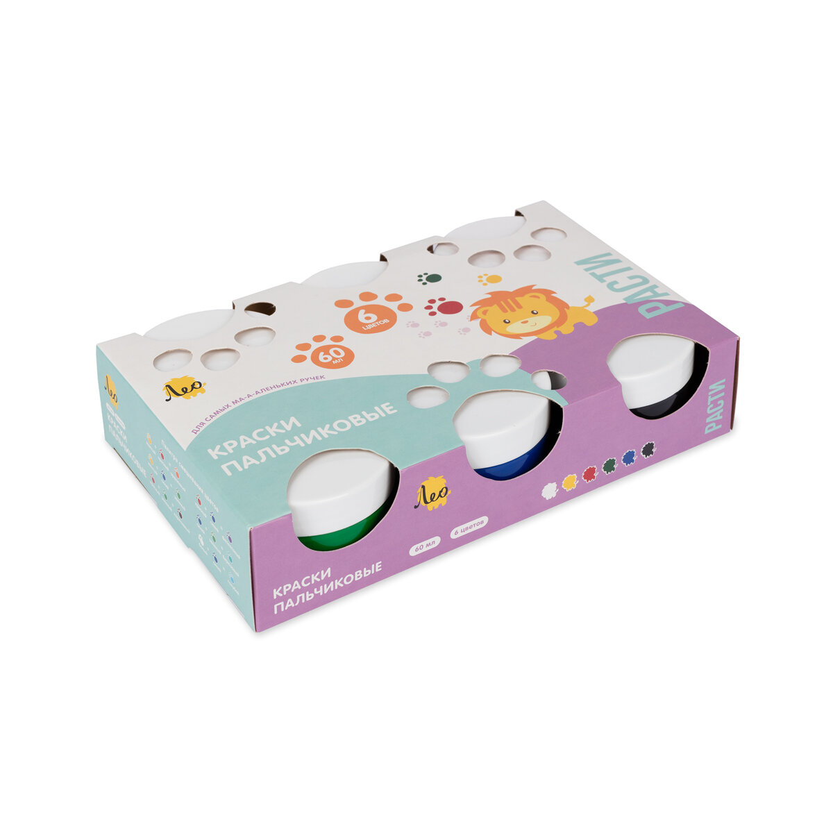 Краска пальчиковая "Лео" "Расти" набор LFINP-006WB 6 цв. х 60 мл .