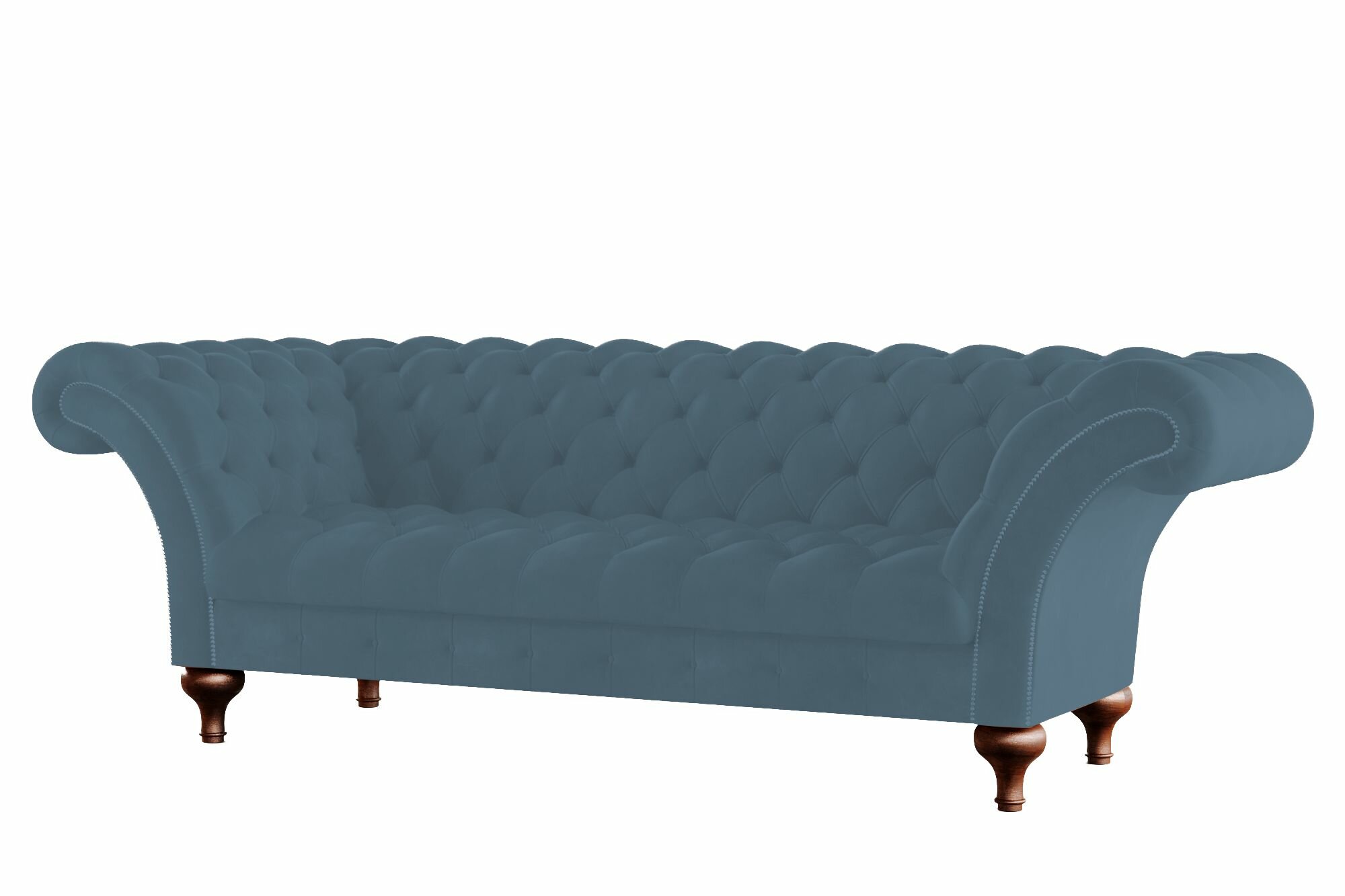 Диван-кровать прямой Chester Lux для гостиной c подлокотниками, синий, велюр, раскладной, 237х113х86см