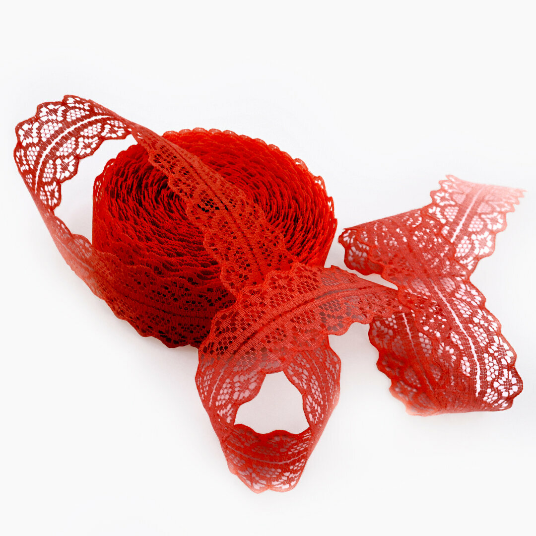 Декоративная лента (3 смx10 м) Тонкое Кружево, Красный, 1 шт