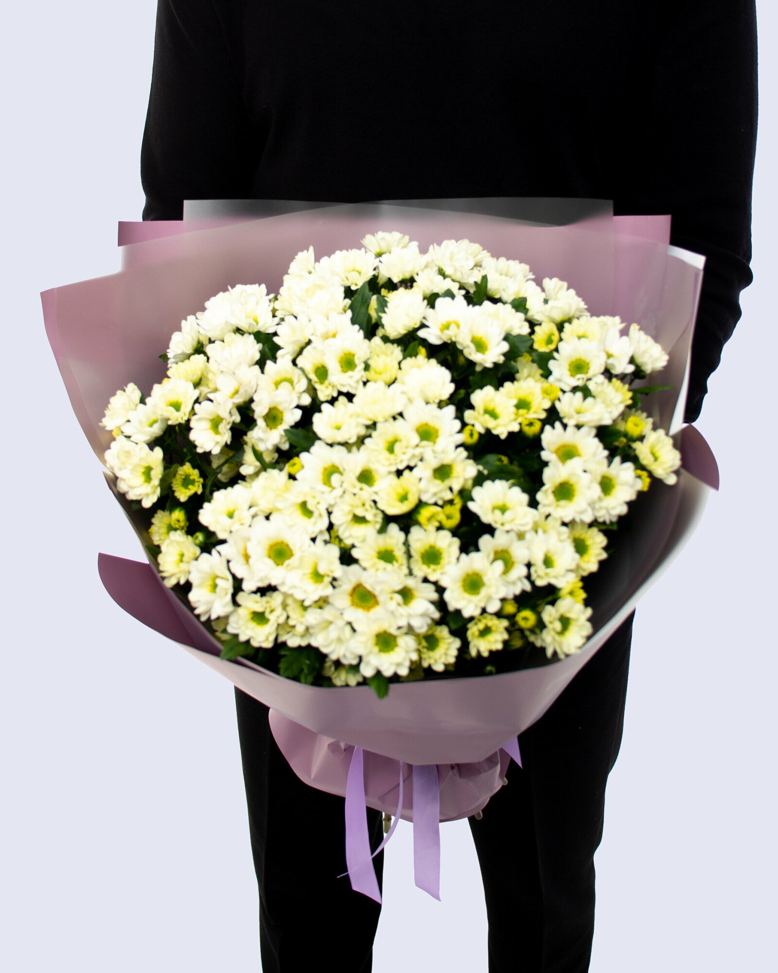 Доставка свежих цветов , Букет из белых Хризантем Сантин 15 шт в упаковке