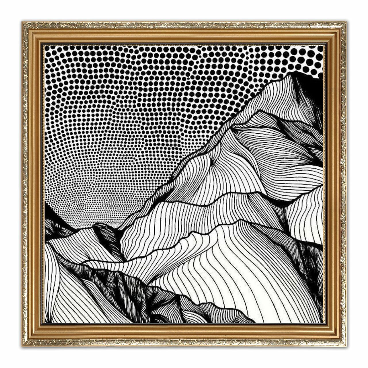 Репродукция картины на холсте без подрамника горы черно-белое фото, постер для декора и в подарок