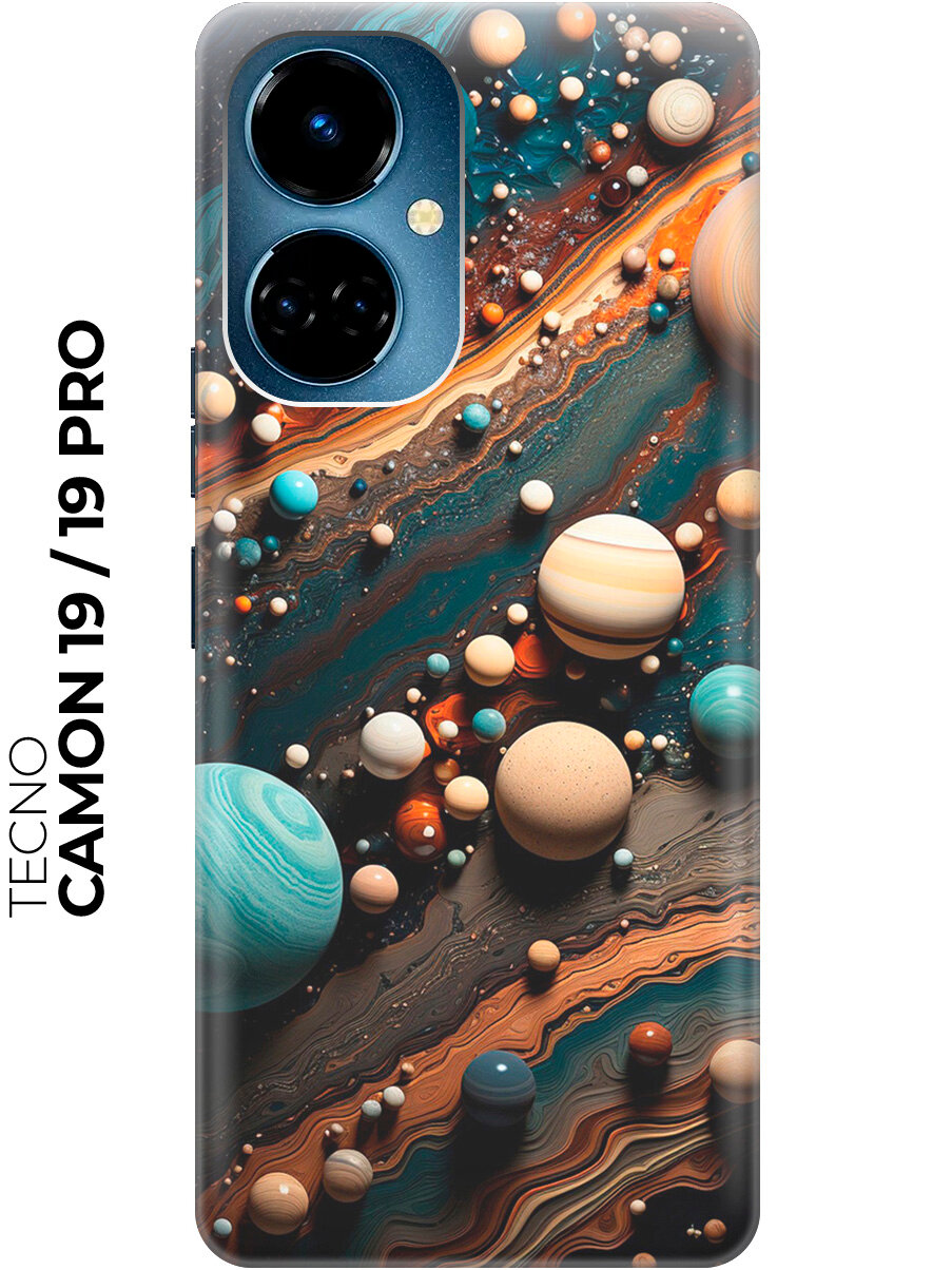 Силиконовый чехол на Tecno Camon 19 / 19 Pro / Техно Камон 19 / 19 Про с рисунком "Шары на мраморном полу" Soft Touch черный