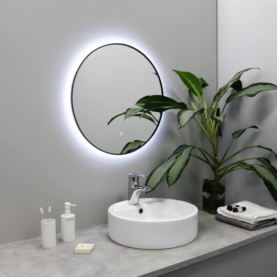Зеркало Fixsen FX-1070F 70x70 см, с LED-подсветкой, сенсорным выключателем, диммером, графит матовый