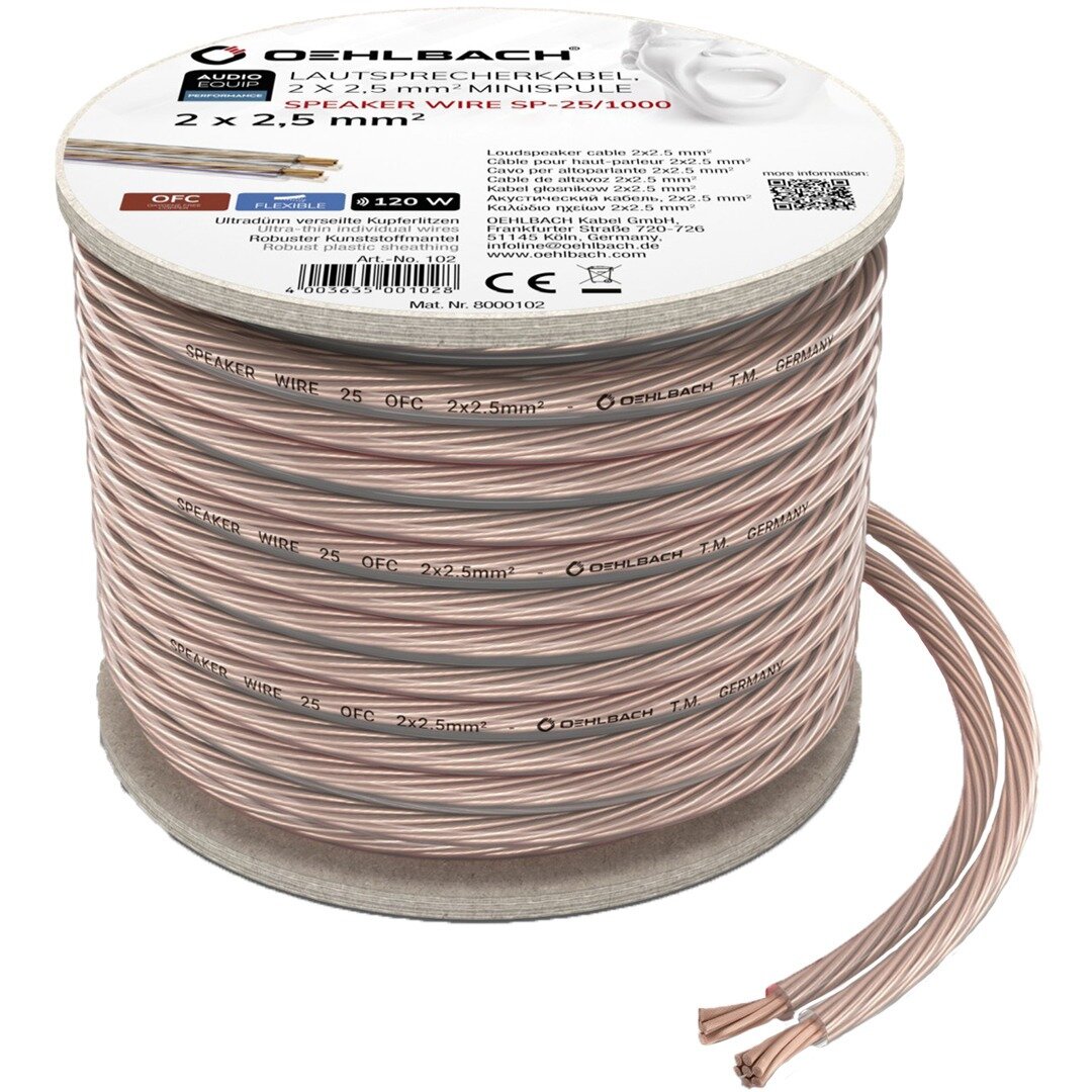 Кабель акустический на катушке Oehlbach 106 Performance Speaker Wire SP-25 Transparent 20.0m, катушка