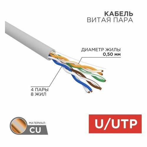 Кабель информационный REXANT кат.5E, 305м, серый [01-0043]