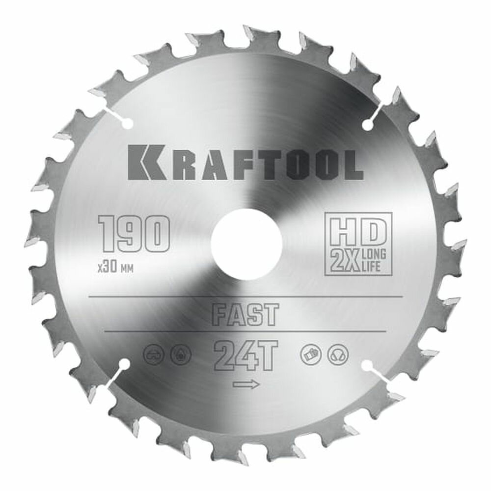 Диск пильный по дереву 190х30мм 24Т Kraftool Fast 36950-190-30