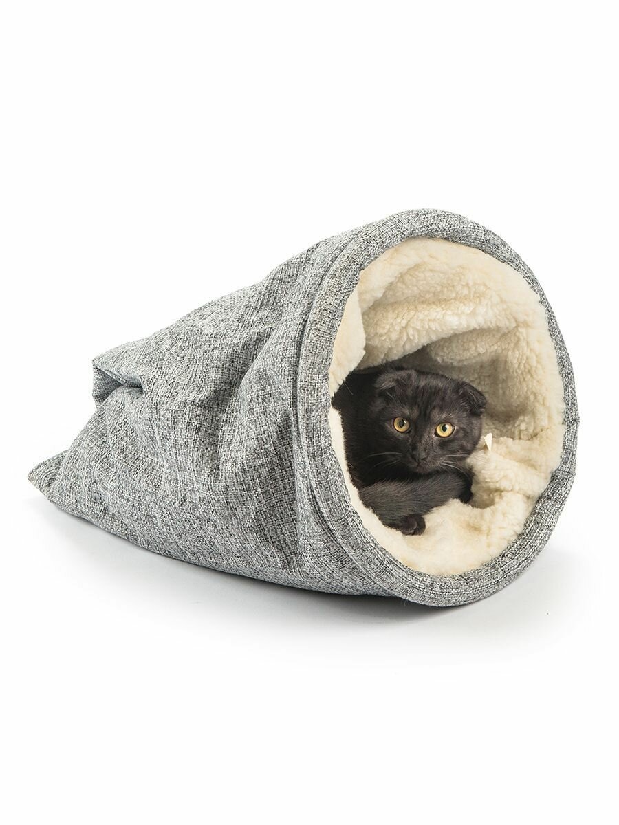 Нора для кошки или собаки из рогожки меховая, лежанка для животных 48*32*32 см