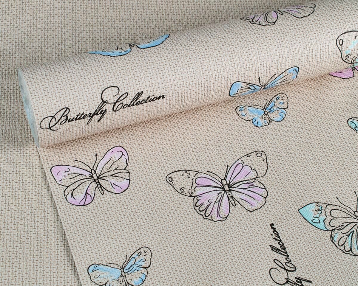 Обои бежевые в спальню бумажные дуплекс с рисунком Бабочки05 0,53*10м в комнату в гостиную