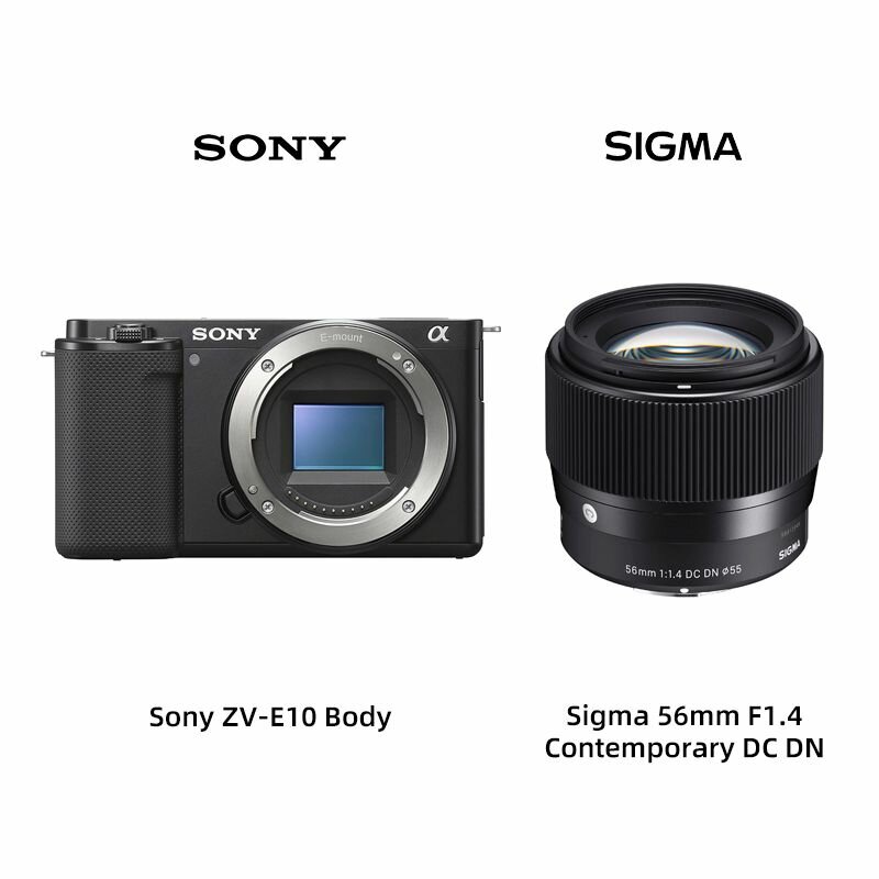 Беззеркальный цифровой фотоаппарат Sony ZV-E10+Sigma56mm F1.4 с объективом для видеоблога в формате 4k черный