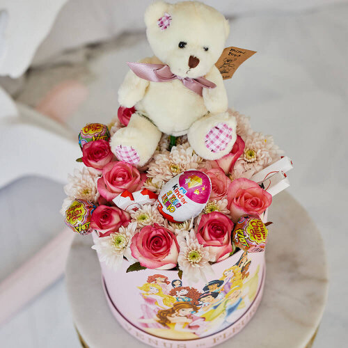 Детский букет Венера в цветах №53, в коробке, свежие цветы, 15 цветов, L