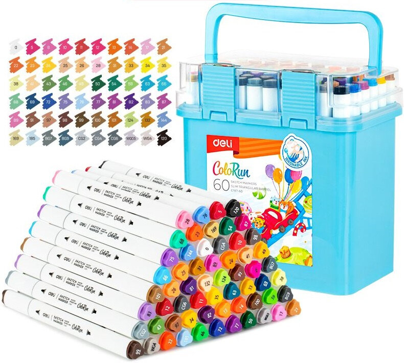 Набор маркеров для скетчинга Deli EC187-60 ColoRun 11мм 150мм трехгр. двойной пиш. наконечник 1-5мм