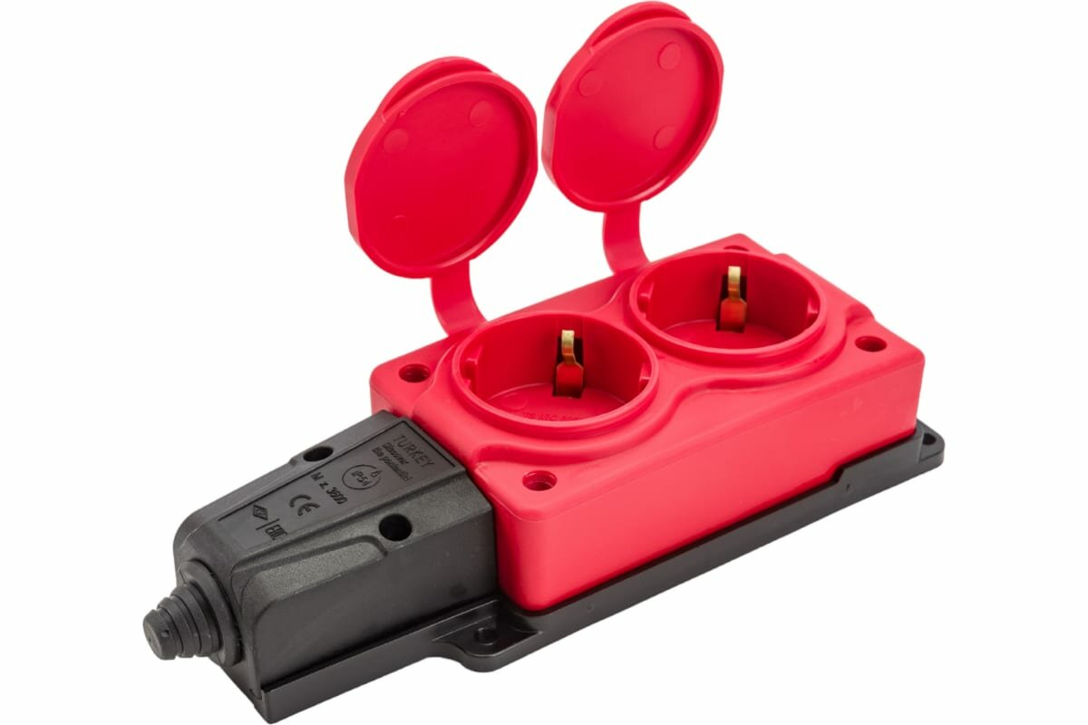 NE-AD колодка ОУ двойная 2 гн. с загл. каучук 2P+PE 1x16A 220-240V IP54 красный 4122 (Турция)