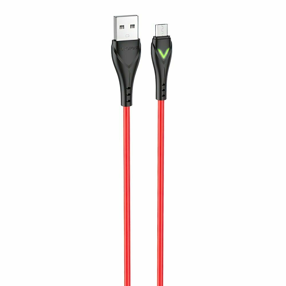 USB кабель BOROFONE BX65 Bright MicroUSB, 2.4А, LED, 1м, TPE (красный)