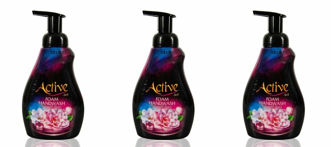 ACTIVE Жидкое пенка-мыло для рук Черный бриллиант, 500 мл, 3 уп